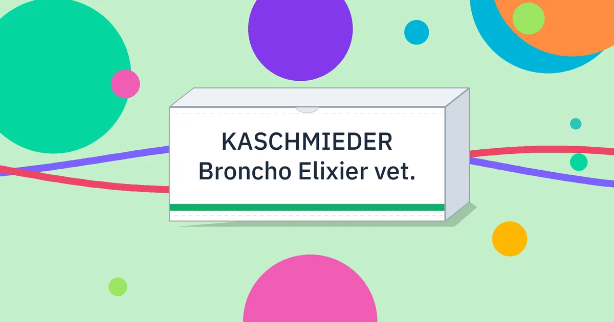 Symbolbild: Packung mit der Aufschrift KASCHMIEDER Broncho Elixier vet. (PZN 04073042) – Verfügbarkeit und Bezug in Apotheken in Frankfurt am Main