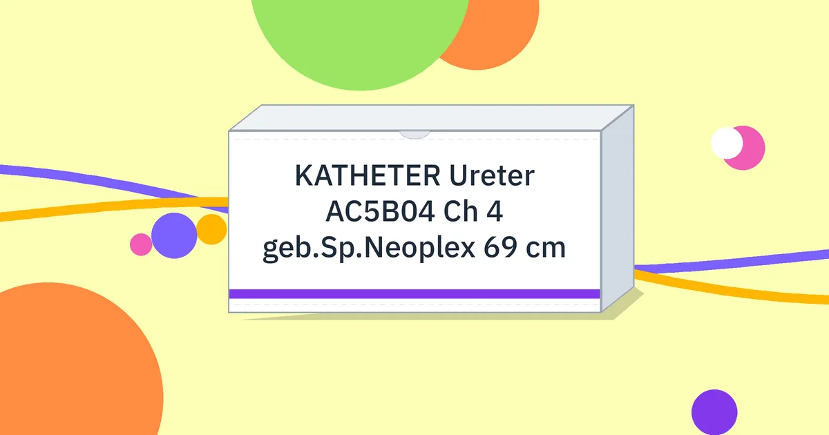 Symbolbild: Packung mit der Aufschrift KATHETER Ureter AC5B04 Ch 4 geb.Sp.Neoplex 69 cm (PZN 00154134) – Verfügbarkeit und Bezug in Apotheken in Frankfurt am Main