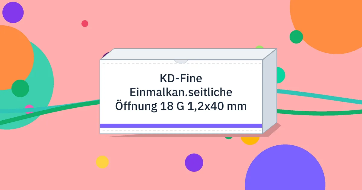 Symbolbild: Packung mit der Aufschrift KD-Fine Einmalkan.seitliche Öffnung 18 G 1,2x40 mm (PZN 20385077) – Verfügbarkeit und Bezug in Apotheken in Frankfurt am Main