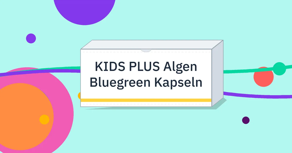 Symbolbild: Packung mit der Aufschrift KIDS PLUS Algen Bluegreen Kapseln (PZN 15426650) – Verfügbarkeit und Bezug in Apotheken in Frankfurt am Main