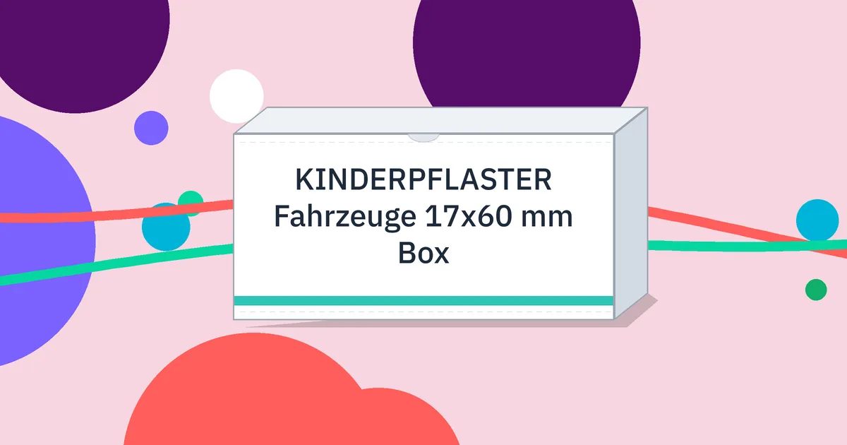 Symbolbild: Packung mit der Aufschrift KINDERPFLASTER Fahrzeuge 17x60 mm Box (PZN 19269236) – Verfügbarkeit und Bezug in Apotheken in Frankfurt am Main