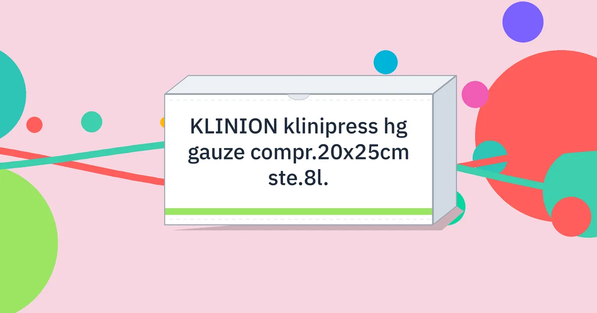 Symbolbild: Packung mit der Aufschrift KLINION klinipress hg gauze compr.20x25cm ste.8l. (PZN 19808644) – Verfügbarkeit und Bezug in Apotheken in Frankfurt am Main