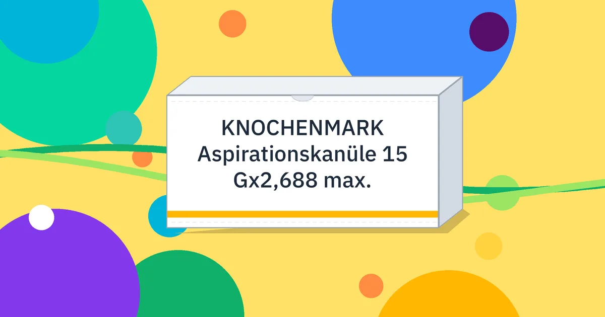 Symbolbild: Packung mit der Aufschrift KNOCHENMARK Aspirationskanüle 15 Gx2,688 max. (PZN 04503330) – Verfügbarkeit und Bezug in Apotheken in Frankfurt am Main