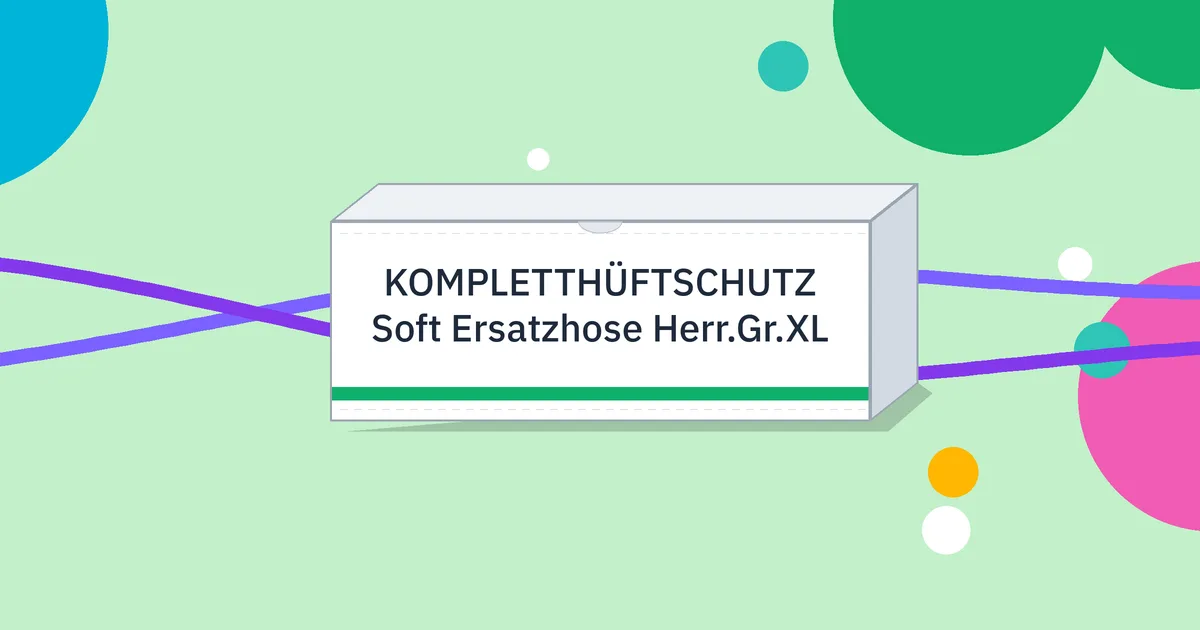 Symbolbild: Packung mit der Aufschrift KOMPLETTHÜFTSCHUTZ Soft Ersatzhose Herr.Gr.XL (PZN 09372045) – Verfügbarkeit und Bezug in Apotheken in Frankfurt am Main