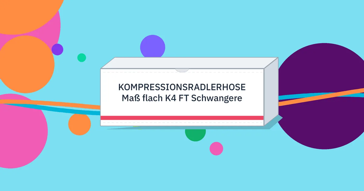 Symbolbild: Packung mit der Aufschrift KOMPRESSIONSRADLERHOSE Maß flach K4 FT Schwangere (PZN 16746285) – Verfügbarkeit und Bezug in Apotheken in Frankfurt am Main