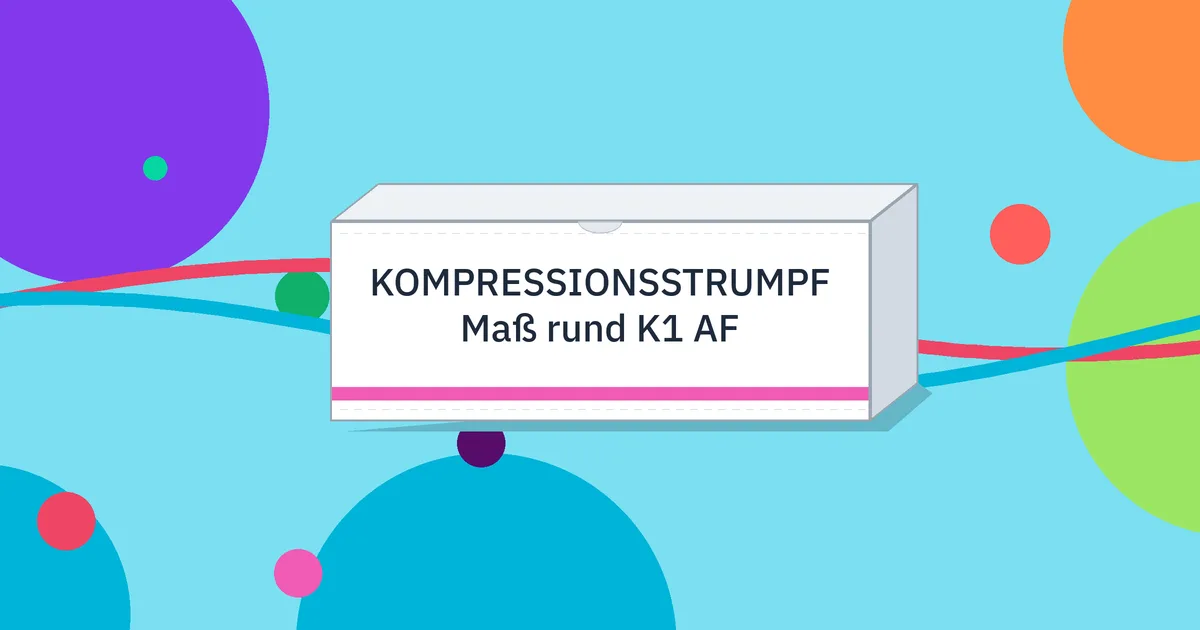 Symbolbild: Packung mit der Aufschrift KOMPRESSIONSSTRUMPF Maß rund K1 AF (PZN 10011513) – Verfügbarkeit und Bezug in Apotheken in Frankfurt am Main