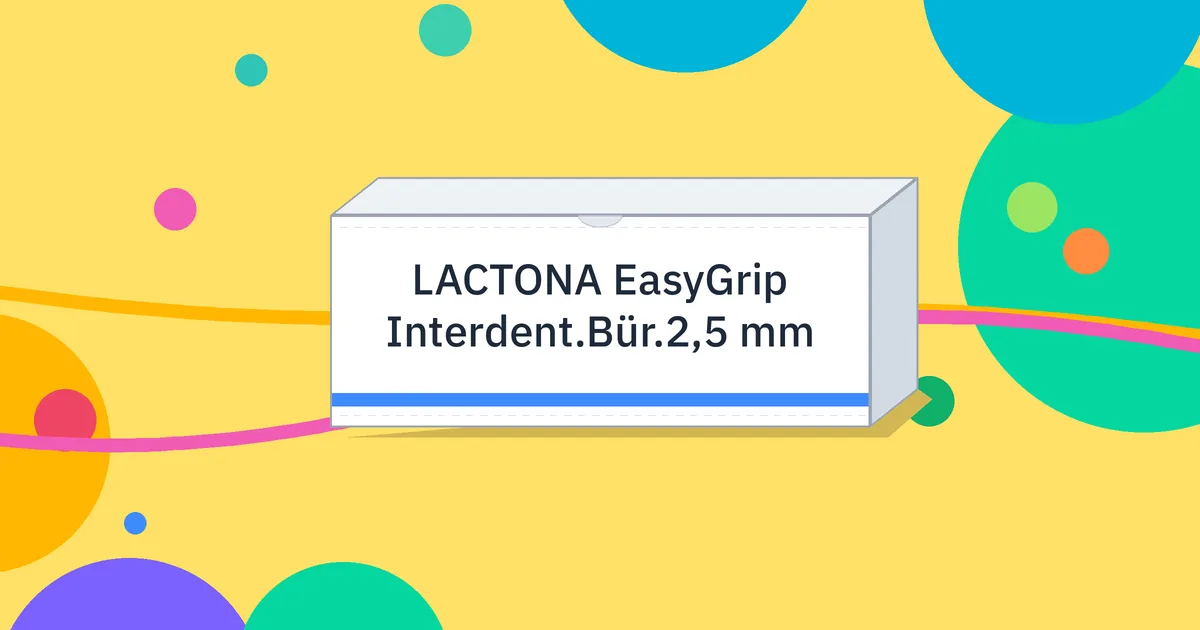 Symbolbild: Packung mit der Aufschrift LACTONA EasyGrip Interdent.Bür.2,5 mm (PZN 07771597) – Verfügbarkeit und Bezug in Apotheken in Frankfurt am Main