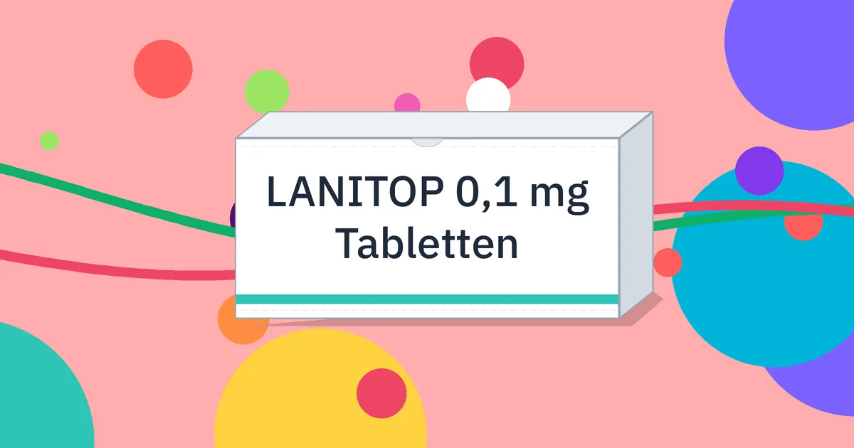 Symbolbild: Packung mit der Aufschrift LANITOP 0,1 mg Tabletten (PZN 01437561) – Verfügbarkeit und Bezug in Apotheken in Frankfurt am Main