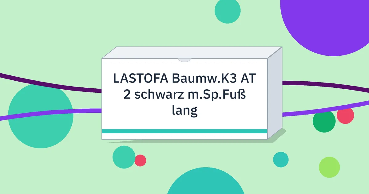 Symbolbild: Packung mit der Aufschrift LASTOFA Baumw.K3 AT 2 schwarz m.Sp.Fuß lang (PZN 01957473) – Verfügbarkeit und Bezug in Apotheken in Frankfurt am Main