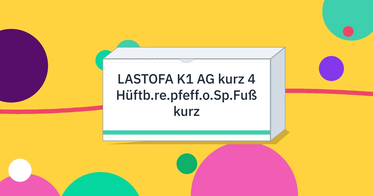 Symbolbild: Packung mit der Aufschrift LASTOFA K1 AG kurz 4 Hüftb.re.pfeff.o.Sp.Fuß kurz (PZN 13798614) – Verfügbarkeit und Bezug in Apotheken in Frankfurt am Main