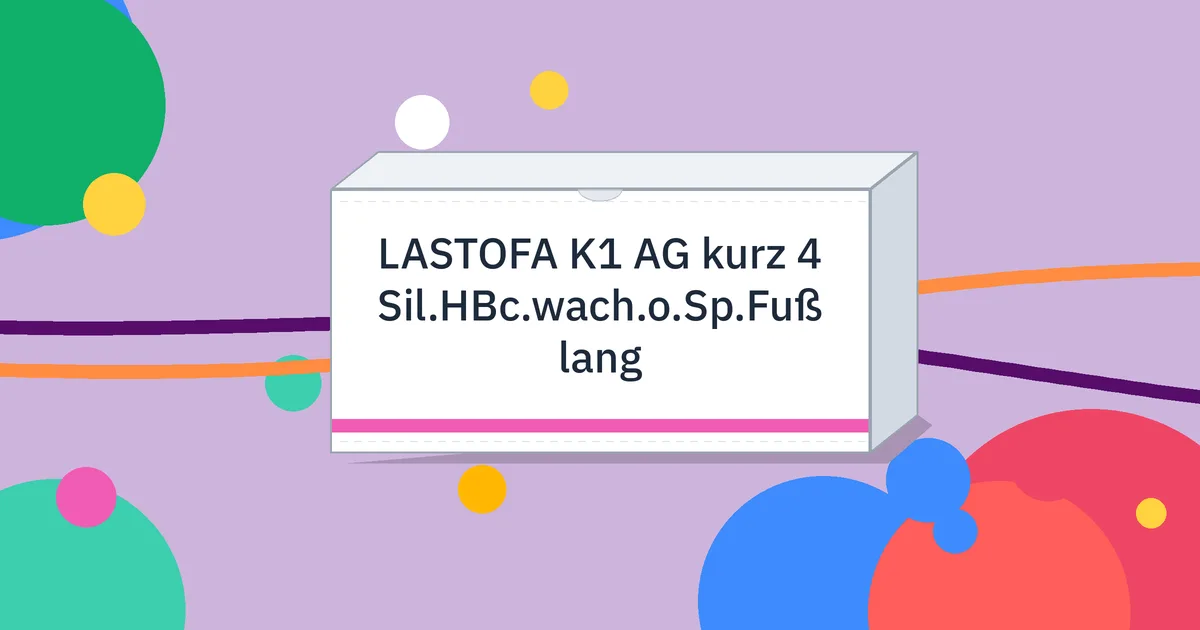 Symbolbild: Packung mit der Aufschrift LASTOFA K1 AG kurz 4 Sil.HBc.wach.o.Sp.Fuß lang (PZN 14148551) – Verfügbarkeit und Bezug in Apotheken in Frankfurt am Main