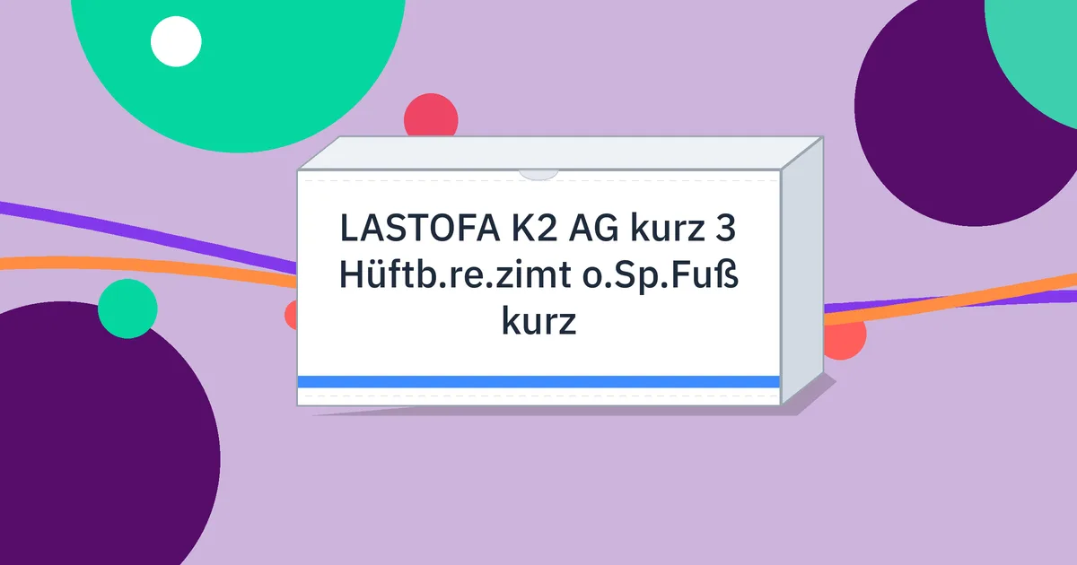 Symbolbild: Packung mit der Aufschrift LASTOFA K2 AG kurz 3 Hüftb.re.zimt o.Sp.Fuß kurz (PZN 13811208) – Verfügbarkeit und Bezug in Apotheken in Frankfurt am Main