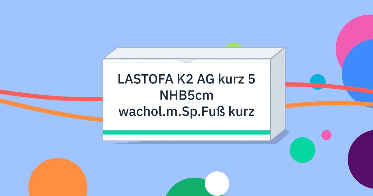 Symbolbild: Packung mit der Aufschrift LASTOFA K2 AG kurz 5 NHB5cm wachol.m.Sp.Fuß kurz (PZN 13806532) – Verfügbarkeit und Bezug in Apotheken in Frankfurt am Main