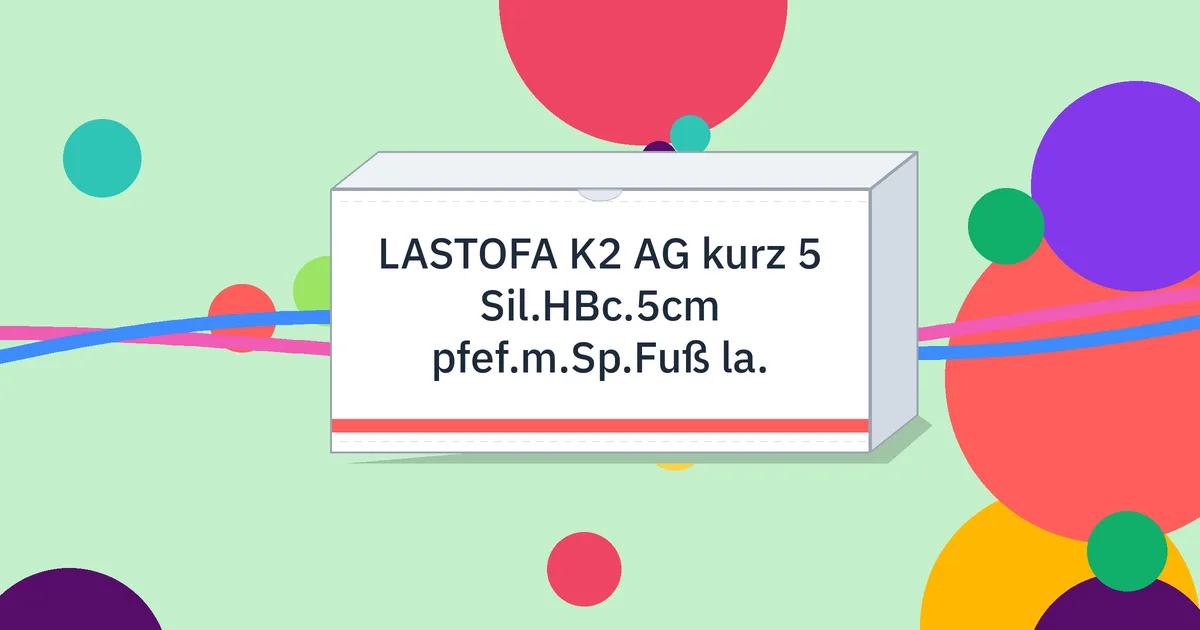 Symbolbild: Packung mit der Aufschrift LASTOFA K2 AG kurz 5 Sil.HBc.5cm pfef.m.Sp.Fuß la. (PZN 13807046) – Verfügbarkeit und Bezug in Apotheken in Frankfurt am Main