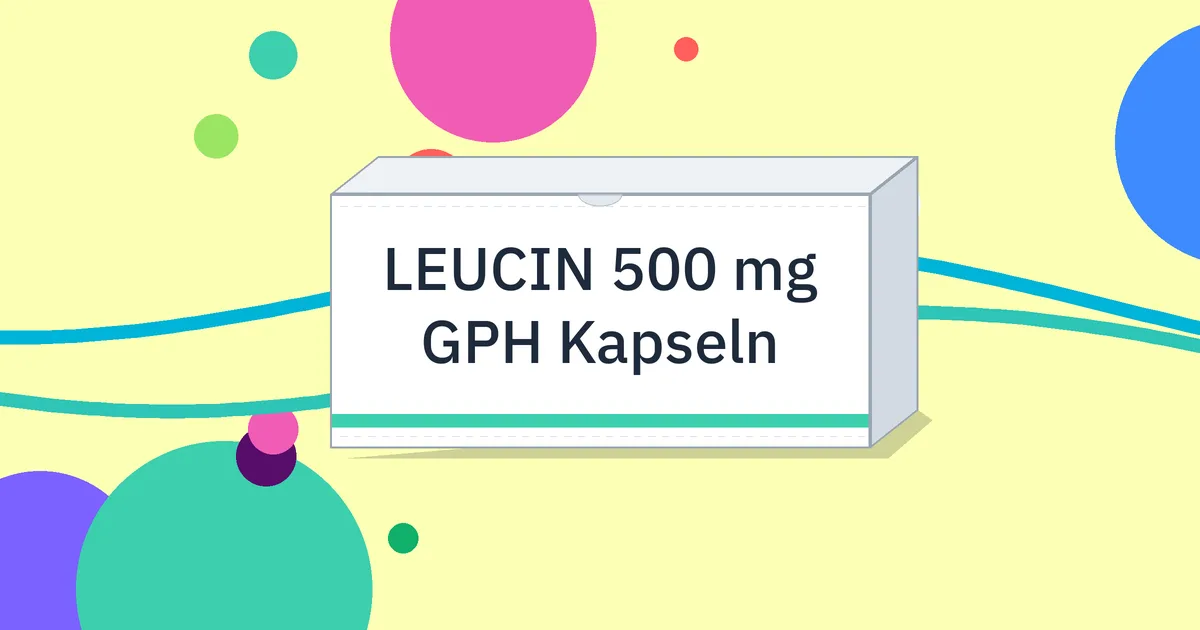 Symbolbild: Packung mit der Aufschrift LEUCIN 500 mg GPH Kapseln (PZN 00128289) – Verfügbarkeit und Bezug in Apotheken in Frankfurt am Main