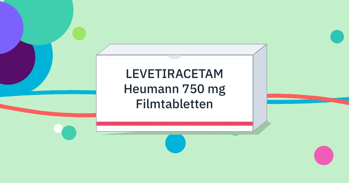Symbolbild: Packung mit der Aufschrift LEVETIRACETAM Heumann 750 mg Filmtabletten (PZN 16138634) – Verfügbarkeit und Bezug in Apotheken in Frankfurt am Main