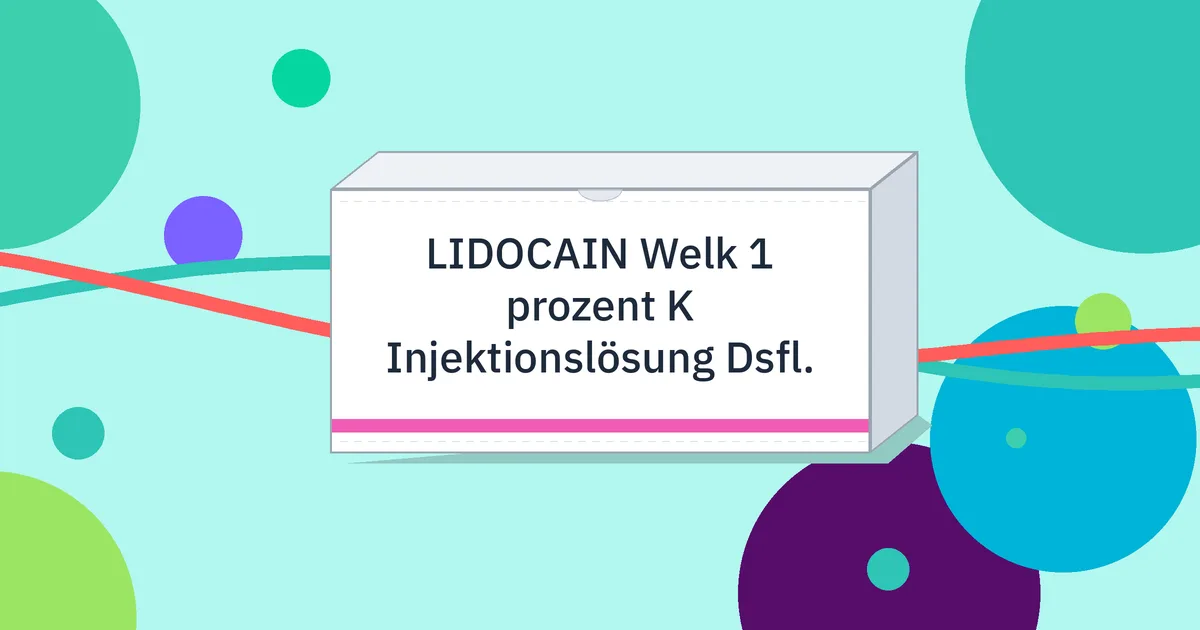 Symbolbild: Packung mit der Aufschrift LIDOCAIN Welk 1 prozent K Injektionslösung Dsfl. (PZN 03563206) – Verfügbarkeit und Bezug in Apotheken in Frankfurt am Main