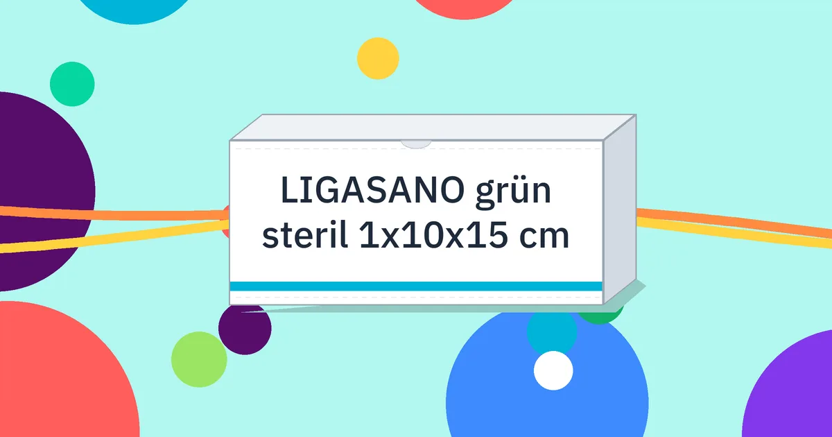 Symbolbild: Packung mit der Aufschrift LIGASANO grün steril 1x10x15 cm (PZN 17251893) – Verfügbarkeit und Bezug in Apotheken in Frankfurt am Main