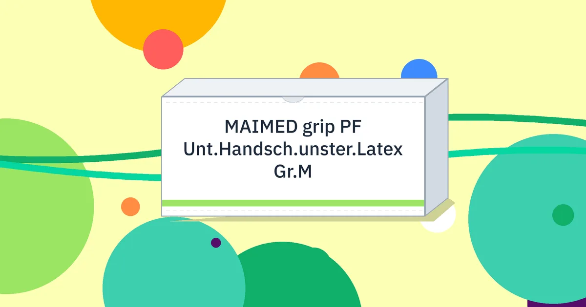 Symbolbild: Packung mit der Aufschrift MAIMED grip PF Unt.Handsch.unster.Latex Gr.M (PZN 03307354) – Verfügbarkeit und Bezug in Apotheken in Frankfurt am Main