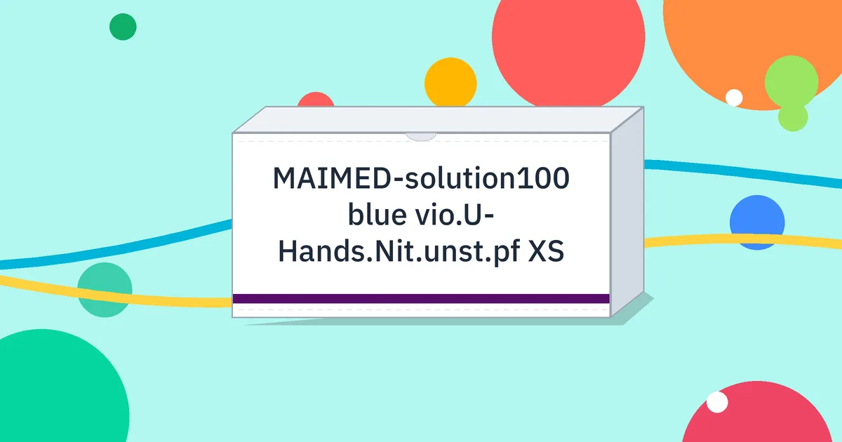 Symbolbild: Packung mit der Aufschrift MAIMED-solution100 blue vio.U-Hands.Nit.unst.pf XS (PZN 11302721) – Verfügbarkeit und Bezug in Apotheken in Frankfurt am Main