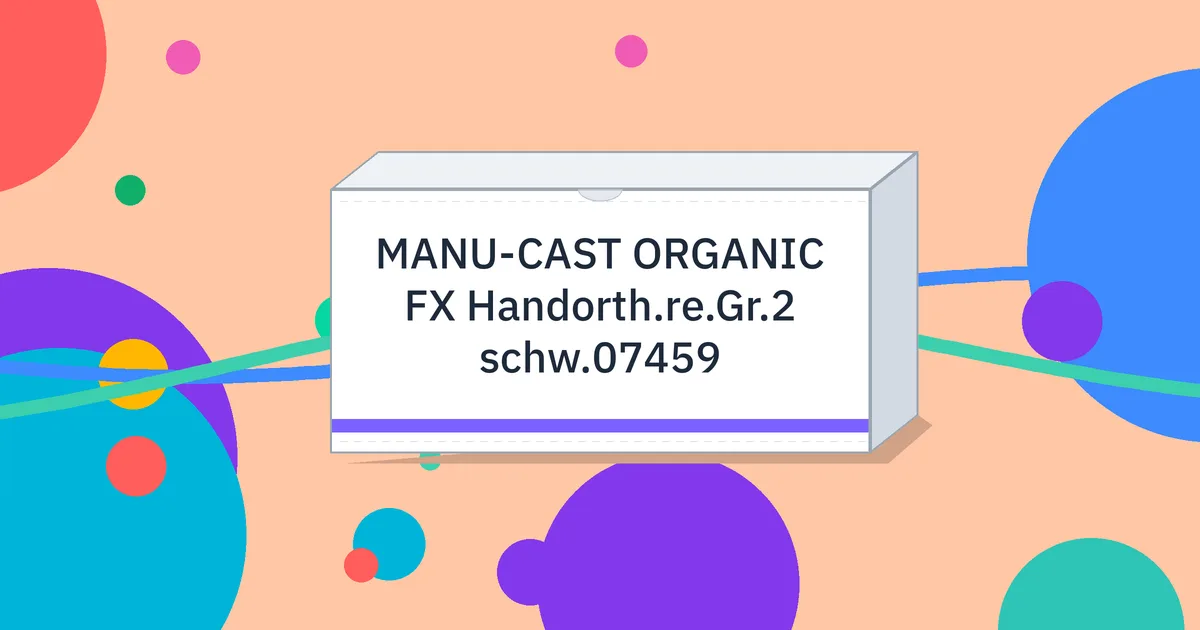 Symbolbild: Packung mit der Aufschrift MANU-CAST ORGANIC FX Handorth.re.Gr.2 schw.07459 (PZN 18739384) – Verfügbarkeit und Bezug in Apotheken in Frankfurt am Main