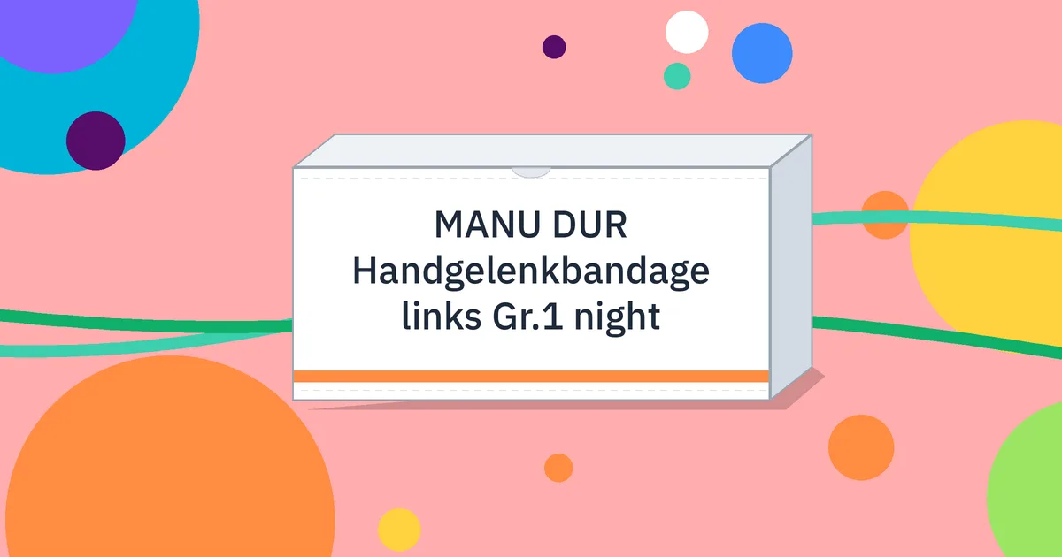 Symbolbild: Packung mit der Aufschrift MANU DUR Handgelenkbandage links Gr.1 night (PZN 19960518) – Verfügbarkeit und Bezug in Apotheken in Frankfurt am Main