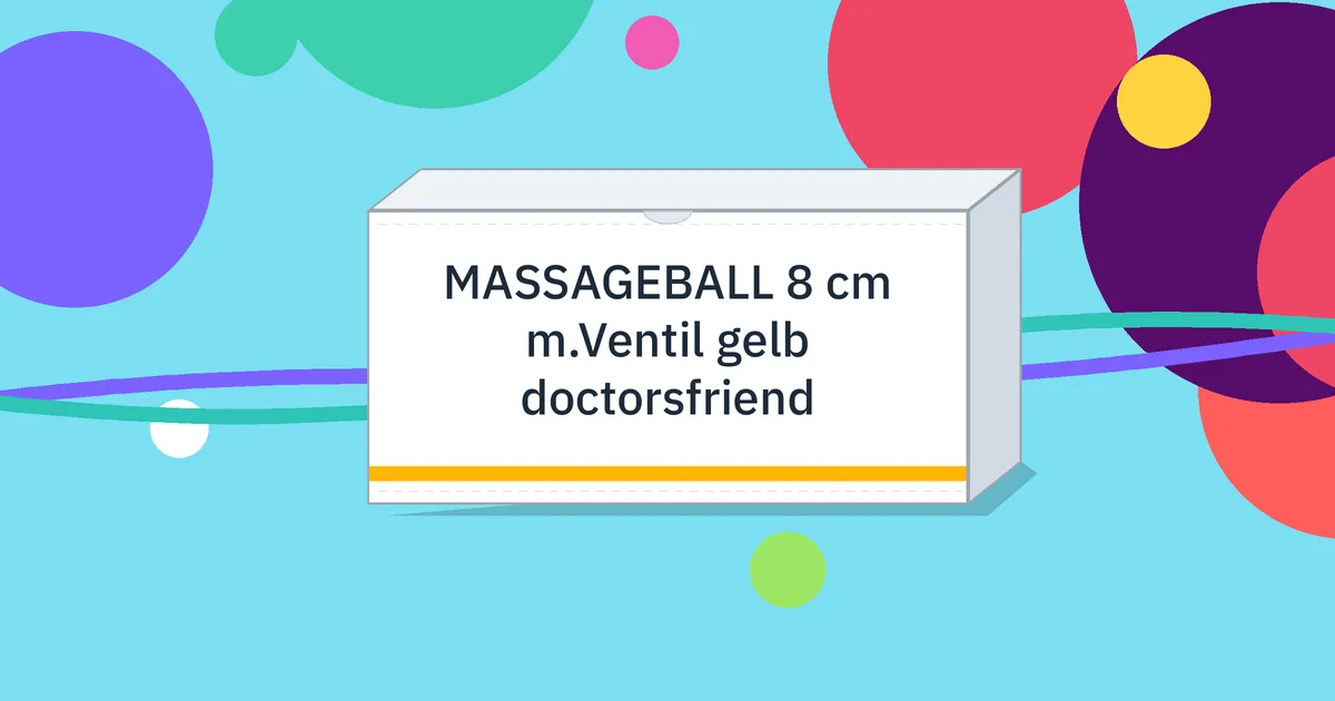 Symbolbild: Packung mit der Aufschrift MASSAGEBALL 8 cm m.Ventil gelb doctorsfriend (PZN 19539670) – Verfügbarkeit und Bezug in Apotheken in Frankfurt am Main
