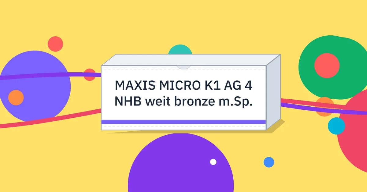 Symbolbild: Packung mit der Aufschrift MAXIS MICRO K1 AG 4 NHB weit bronze m.Sp. (PZN 17672577) – Verfügbarkeit und Bezug in Apotheken in Frankfurt am Main