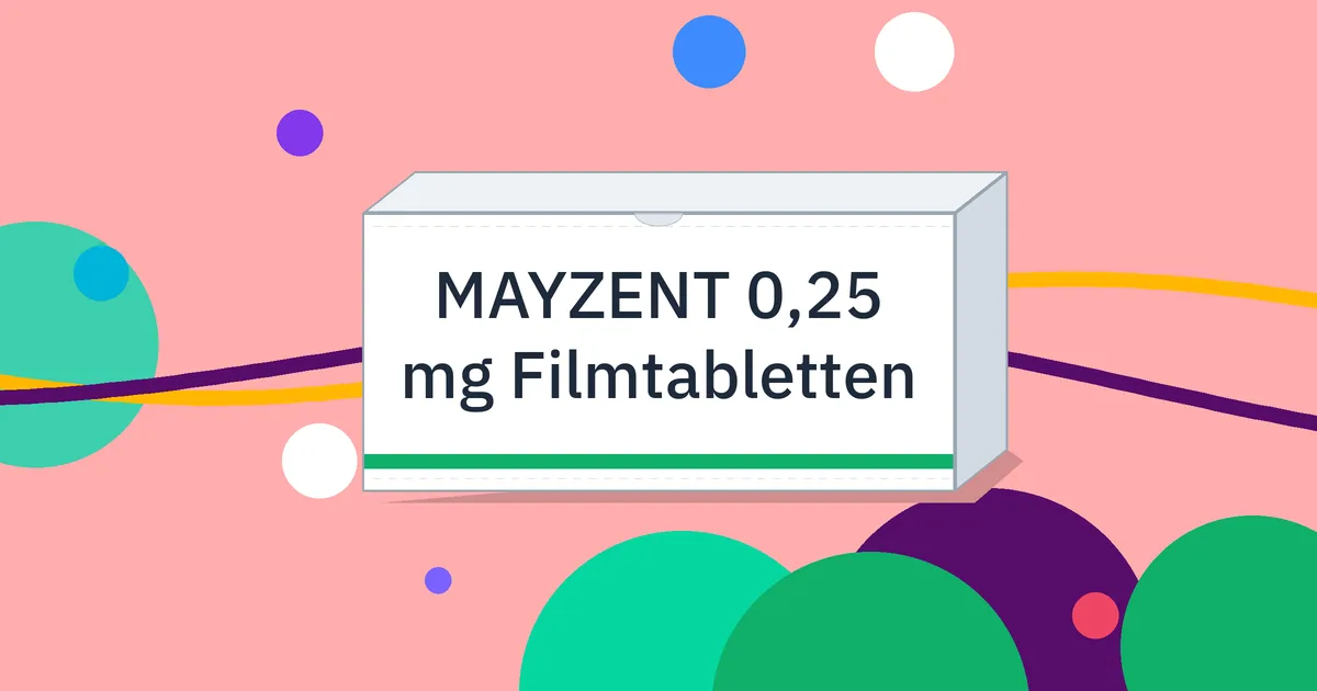 Symbolbild: Packung mit der Aufschrift MAYZENT 0,25 mg Filmtabletten (PZN 18090446) – Verfügbarkeit und Bezug in Apotheken in Frankfurt am Main