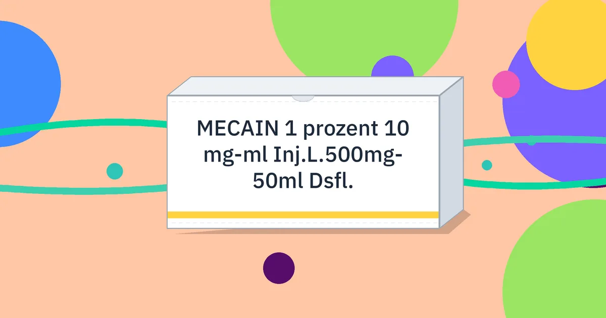 Symbolbild: Packung mit der Aufschrift MECAIN 1 prozent 10 mg-ml Inj.L.500mg-50ml Dsfl. (PZN 11356303) – Verfügbarkeit und Bezug in Apotheken in Frankfurt am Main