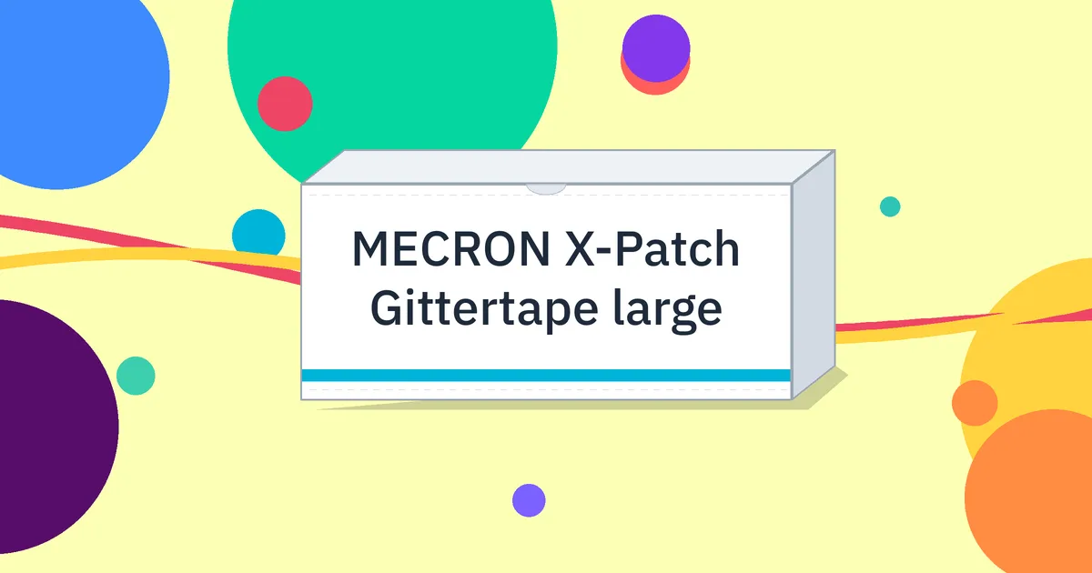 Symbolbild: Packung mit der Aufschrift MECRON X-Patch Gittertape large (PZN 11129441) – Verfügbarkeit und Bezug in Apotheken in Frankfurt am Main