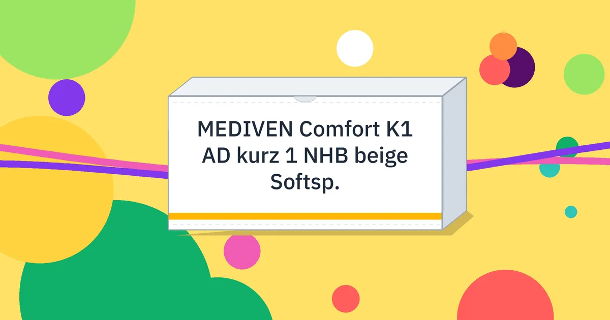 Symbolbild: Packung mit der Aufschrift MEDIVEN Comfort K1 AD kurz 1 NHB beige Softsp. (PZN 14556936) – Verfügbarkeit und Bezug in Apotheken in Frankfurt am Main