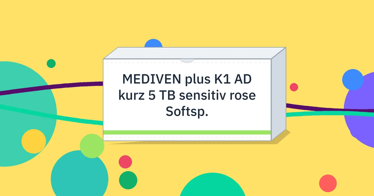 Symbolbild: Packung mit der Aufschrift MEDIVEN plus K1 AD kurz 5 TB sensitiv rose Softsp. (PZN 15053580) – Verfügbarkeit und Bezug in Apotheken in Frankfurt am Main