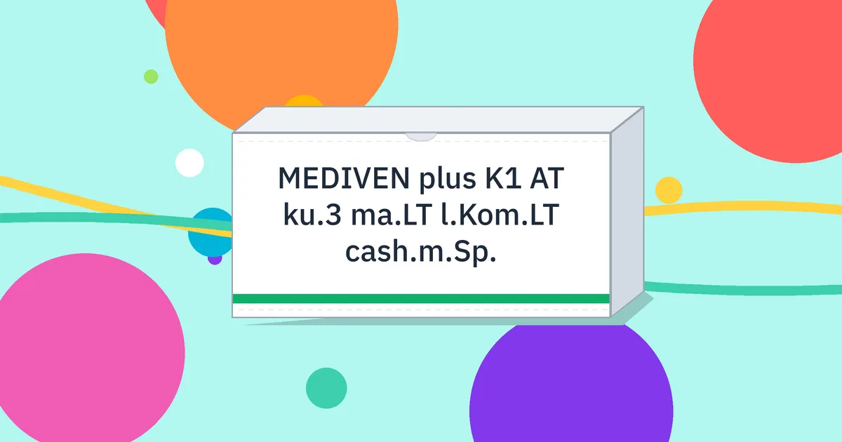 Symbolbild: Packung mit der Aufschrift MEDIVEN plus K1 AT ku.3 ma.LT l.Kom.LT cash.m.Sp. (PZN 15071721) – Verfügbarkeit und Bezug in Apotheken in Frankfurt am Main
