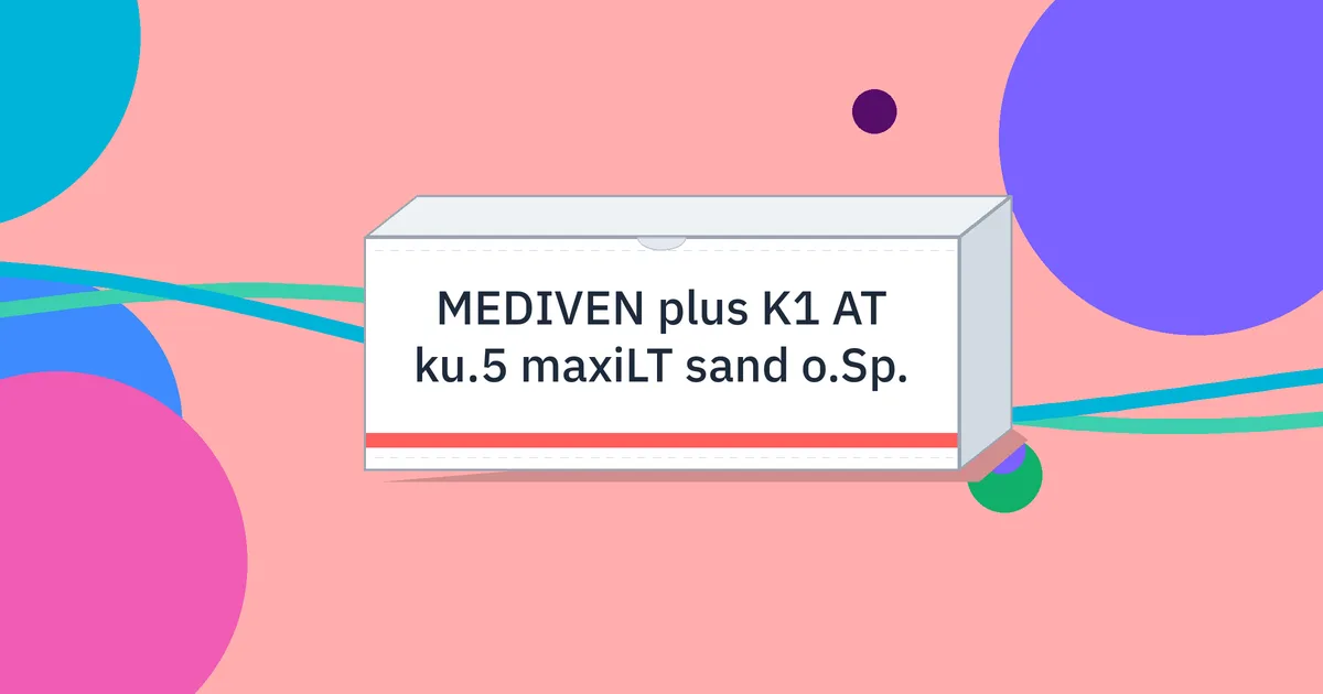 Symbolbild: Packung mit der Aufschrift MEDIVEN plus K1 AT ku.5 maxiLT sand o.Sp. (PZN 18942725) – Verfügbarkeit und Bezug in Apotheken in Frankfurt am Main