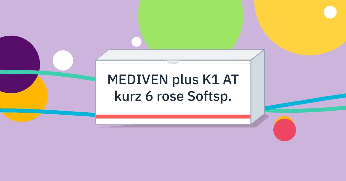 Symbolbild: Packung mit der Aufschrift MEDIVEN plus K1 AT kurz 6 rose Softsp. (PZN 15026755) – Verfügbarkeit und Bezug in Apotheken in Frankfurt am Main