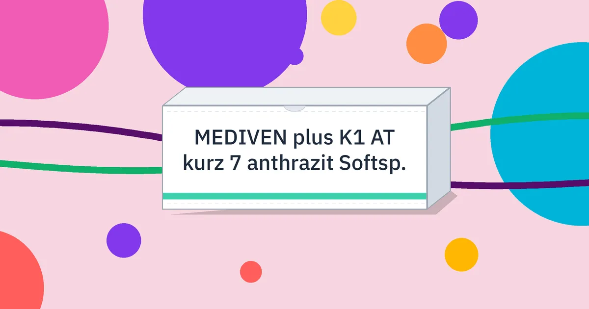 Symbolbild: Packung mit der Aufschrift MEDIVEN plus K1 AT kurz 7 anthrazit Softsp. (PZN 15026301) – Verfügbarkeit und Bezug in Apotheken in Frankfurt am Main