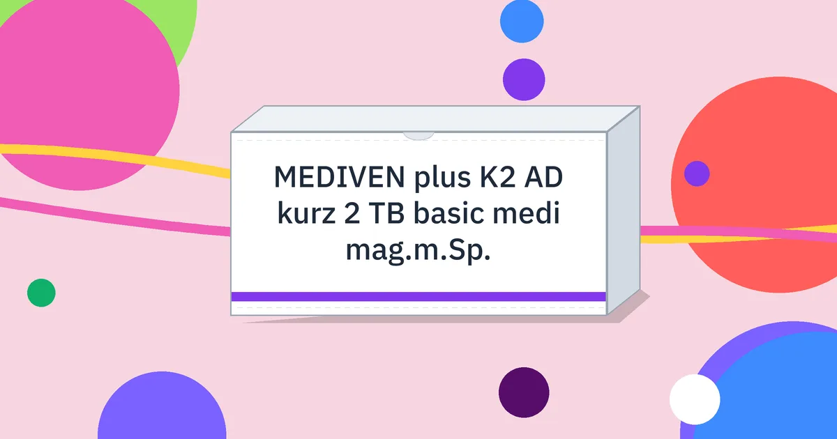 Symbolbild: Packung mit der Aufschrift MEDIVEN plus K2 AD kurz 2 TB basic medi mag.m.Sp. (PZN 15098619) – Verfügbarkeit und Bezug in Apotheken in Frankfurt am Main