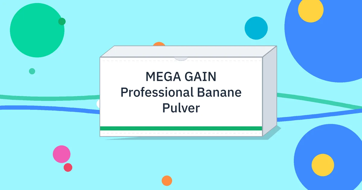Symbolbild: Packung mit der Aufschrift MEGA GAIN Professional Banane Pulver (PZN 07302023) – Verfügbarkeit und Bezug in Apotheken in Frankfurt am Main