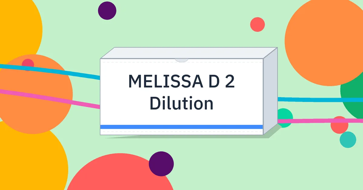 Symbolbild: Packung mit der Aufschrift MELISSA D 2 Dilution (PZN 07173933) – Verfügbarkeit und Bezug in Apotheken in Frankfurt am Main