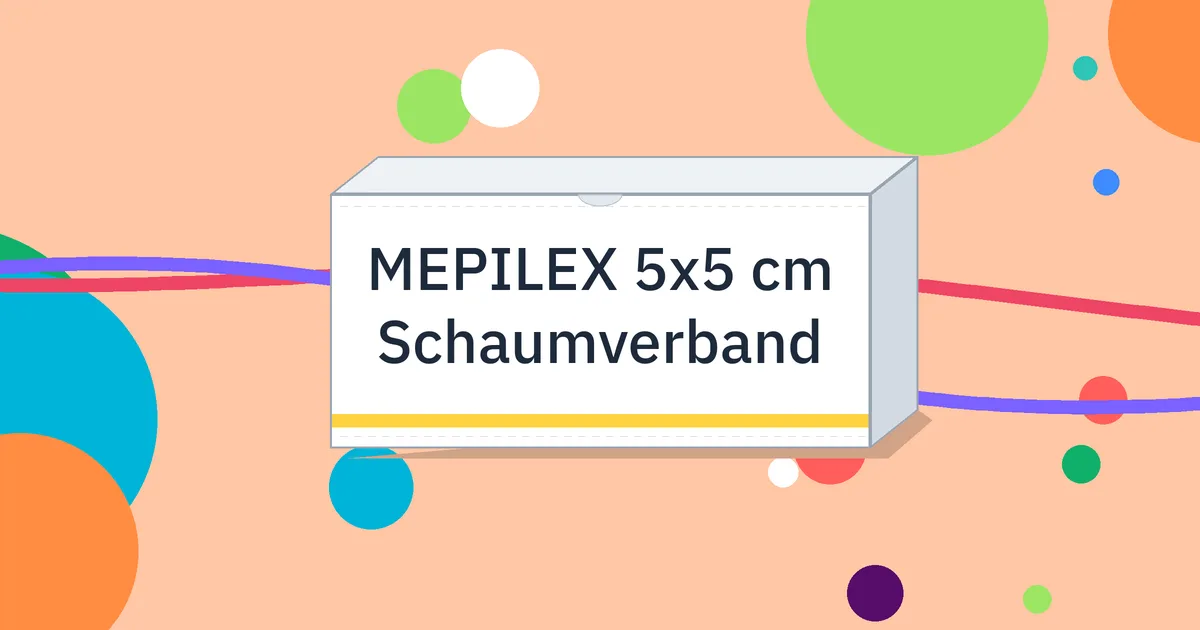 Symbolbild: Packung mit der Aufschrift MEPILEX 5x5 cm Schaumverband (PZN 13587449) – Verfügbarkeit und Bezug in Apotheken in Frankfurt am Main