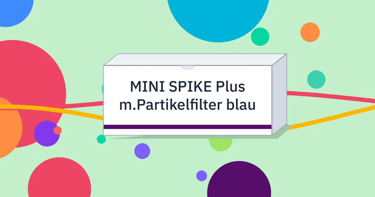 Symbolbild: Packung mit der Aufschrift MINI SPIKE Plus m.Partikelfilter blau (PZN 19702673) – Verfügbarkeit und Bezug in Apotheken in Frankfurt am Main