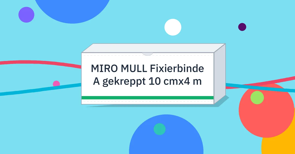 Symbolbild: Packung mit der Aufschrift MIRO MULL Fixierbinde A gekreppt 10 cmx4 m (PZN 06855010) – Verfügbarkeit und Bezug in Apotheken in Frankfurt am Main