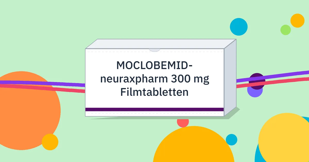 Symbolbild: Packung mit der Aufschrift MOCLOBEMID-neuraxpharm 300 mg Filmtabletten (PZN 06621453) – Verfügbarkeit und Bezug in Apotheken in Frankfurt am Main