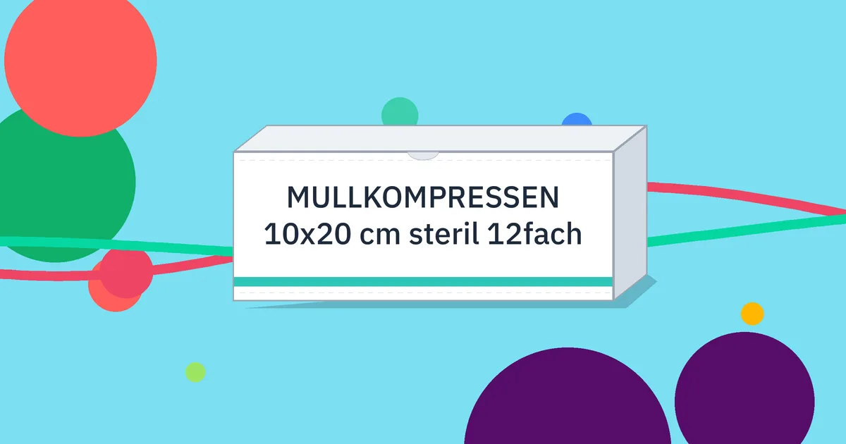 Symbolbild: Packung mit der Aufschrift MULLKOMPRESSEN 10x20 cm steril 12fach (PZN 12349015) – Verfügbarkeit und Bezug in Apotheken in Frankfurt am Main