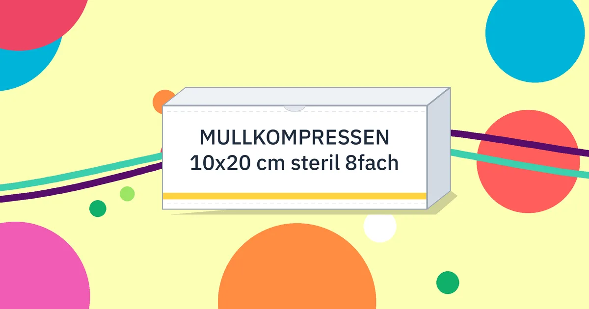 Symbolbild: Packung mit der Aufschrift MULLKOMPRESSEN 10x20 cm steril 8fach (PZN 04676852) – Verfügbarkeit und Bezug in Apotheken in Frankfurt am Main