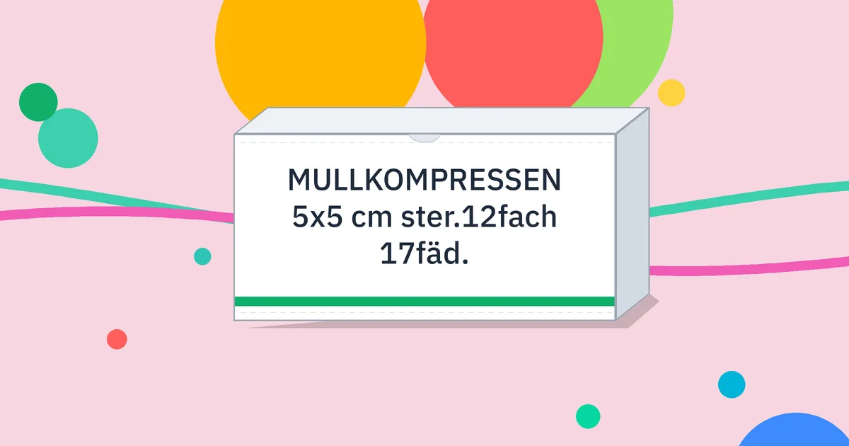 Symbolbild: Packung mit der Aufschrift MULLKOMPRESSEN 5x5 cm ster.12fach 17fäd. (PZN 06929932) – Verfügbarkeit und Bezug in Apotheken in Frankfurt am Main