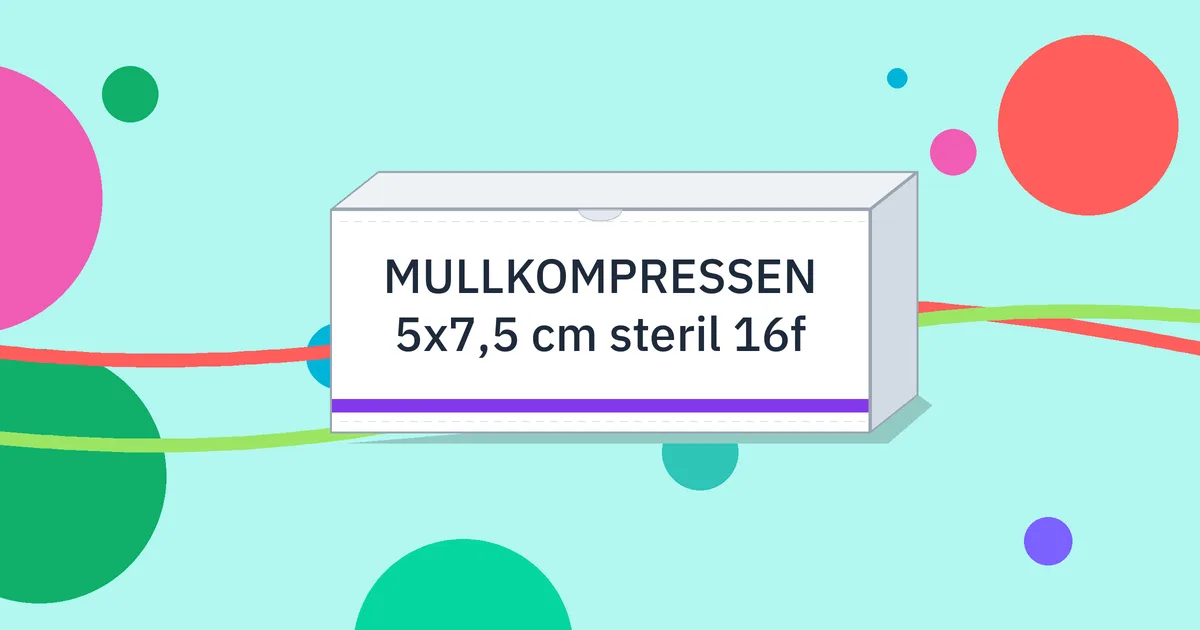 Symbolbild: Packung mit der Aufschrift MULLKOMPRESSEN 5x7,5 cm steril 16f (PZN 18397587) – Verfügbarkeit und Bezug in Apotheken in Frankfurt am Main