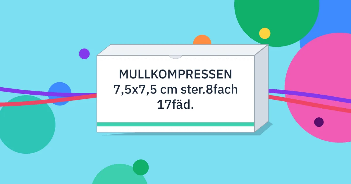 Symbolbild: Packung mit der Aufschrift MULLKOMPRESSEN 7,5x7,5 cm ster.8fach 17fäd. (PZN 06929263) – Verfügbarkeit und Bezug in Apotheken in Frankfurt am Main
