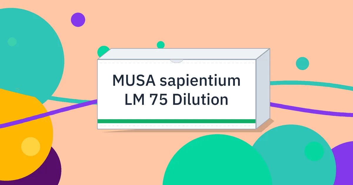 Symbolbild: Packung mit der Aufschrift MUSA sapientium LM 75 Dilution (PZN 13611952) – Verfügbarkeit und Bezug in Apotheken in Frankfurt am Main